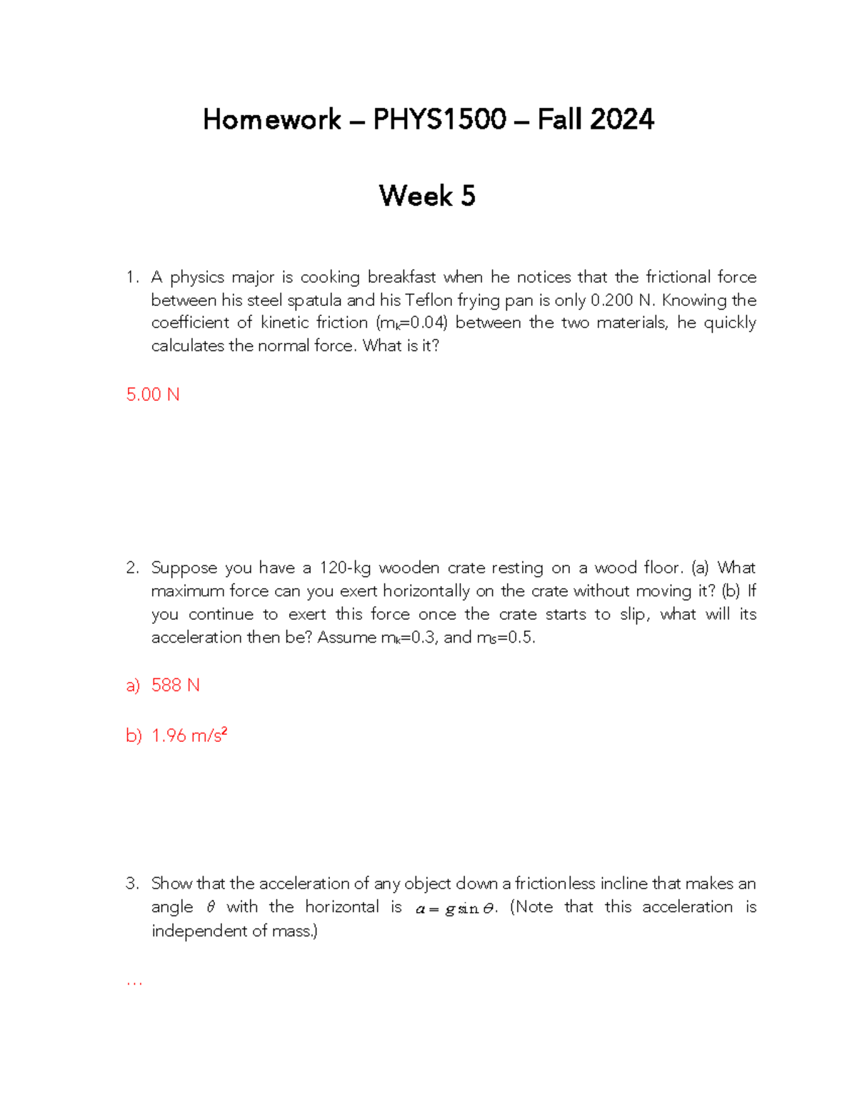 PHYS1500 Homework - Week 5 Solutions for Fall 2024 - Studocu