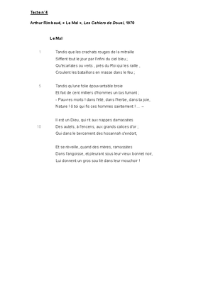 EL3 - (-yt-bt - Texte n° Arthur Rimbaud, « Le Forgeron » (extrait), Les Cahiers de Douai, 1870 ...