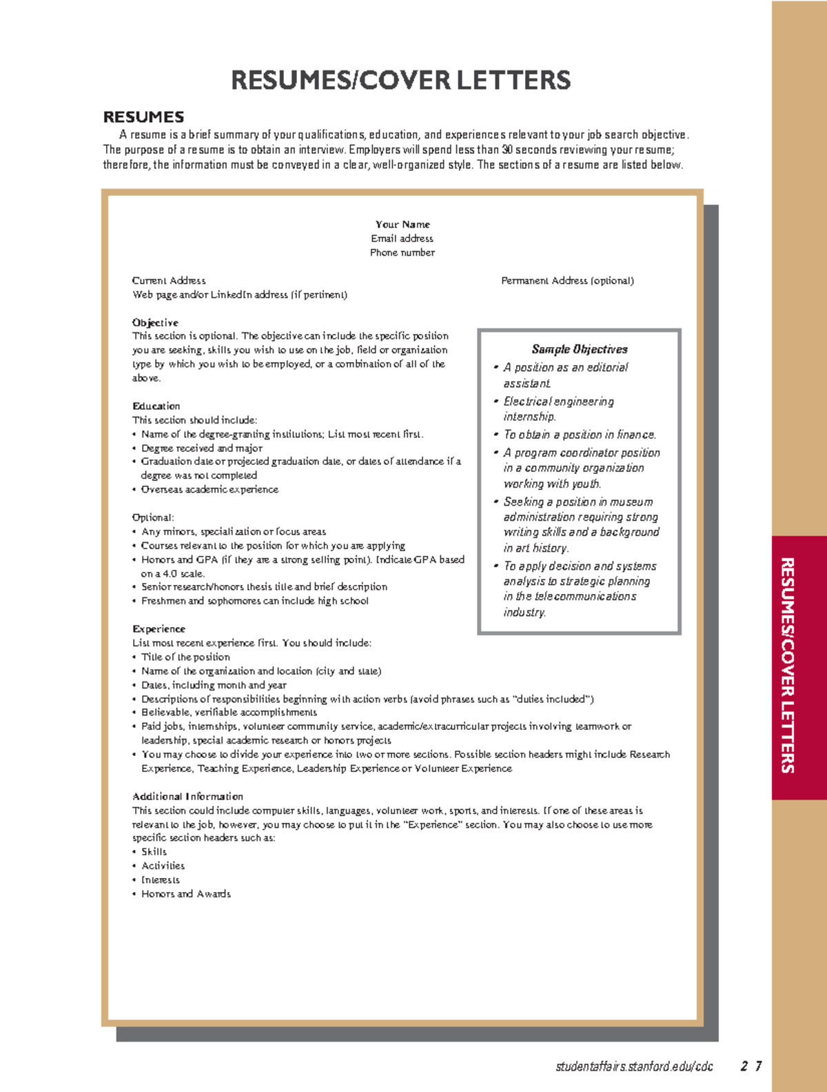 Stanford CDC: Resumes & Cover Letters Tips and Examples - Studocu