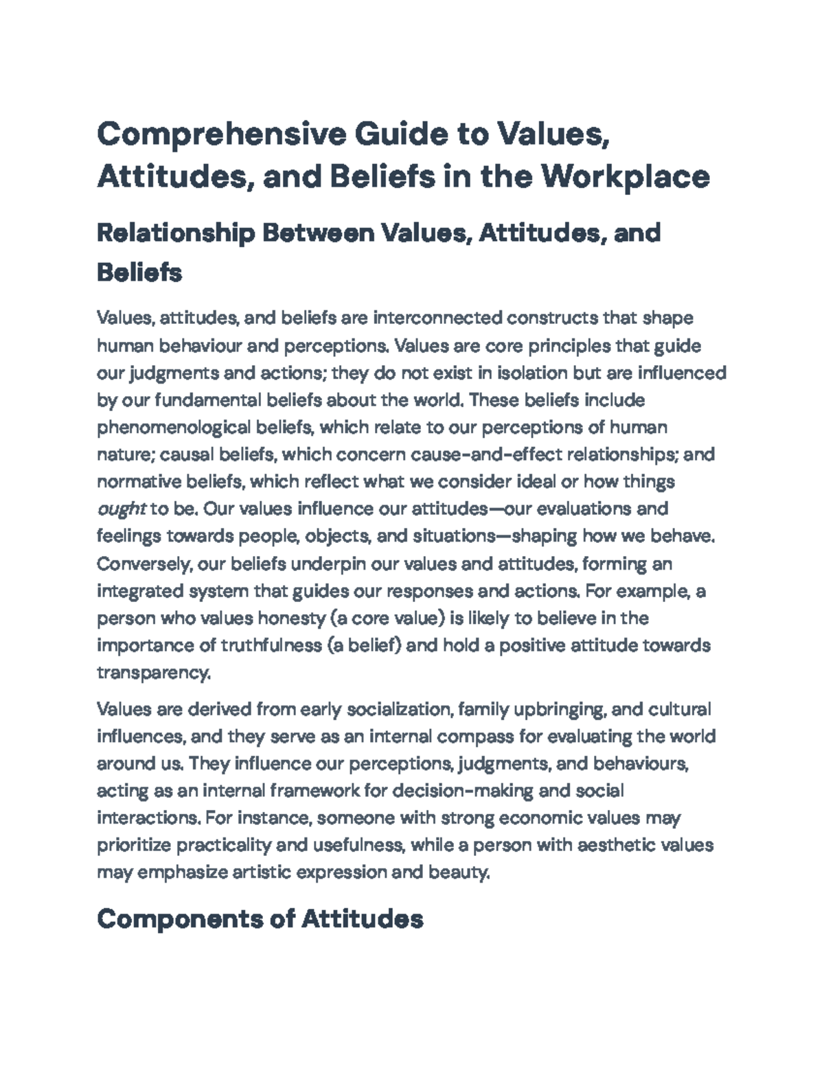 Comprehensive Study on Values, Attitudes, and Beliefs in the Workplace ...