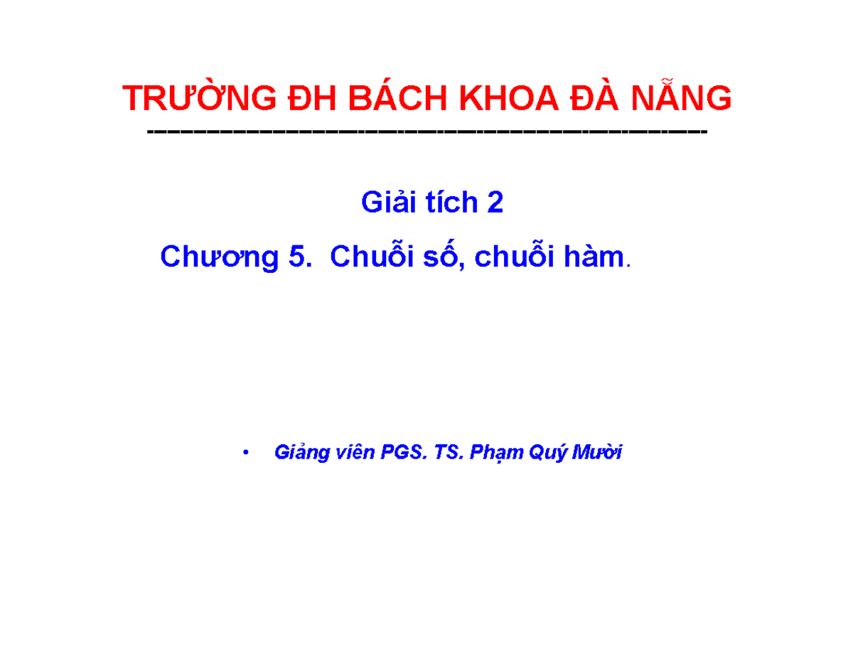 Giải tích 2 - Chương 5: Chuỗi Số và Chuỗi Hàm - Studocu