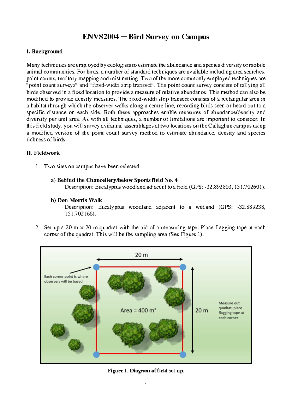 ENVS2004 Bird Survey Practical Manual: Methods & Data Collection - Studocu