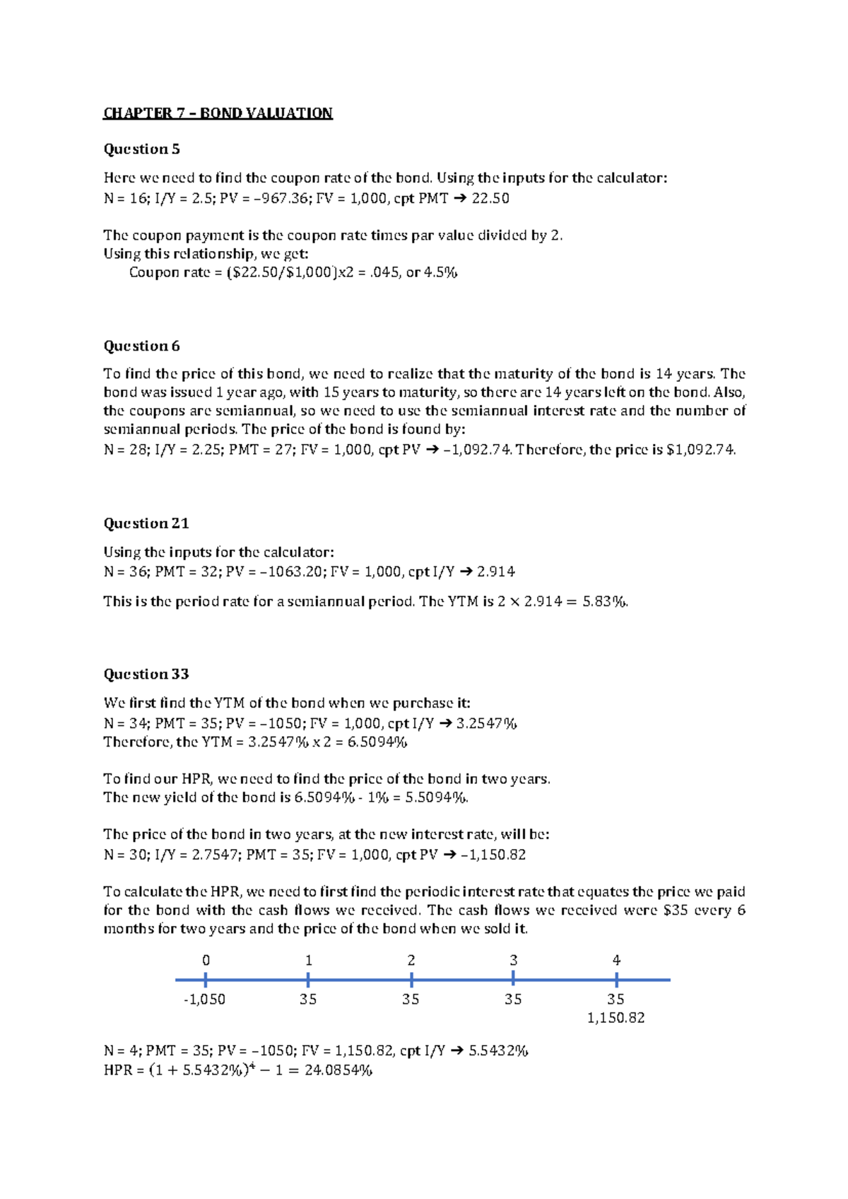 Textbook Practice Solutions - CHAPTER 7 – BOND VALUATION Question 5 ...
