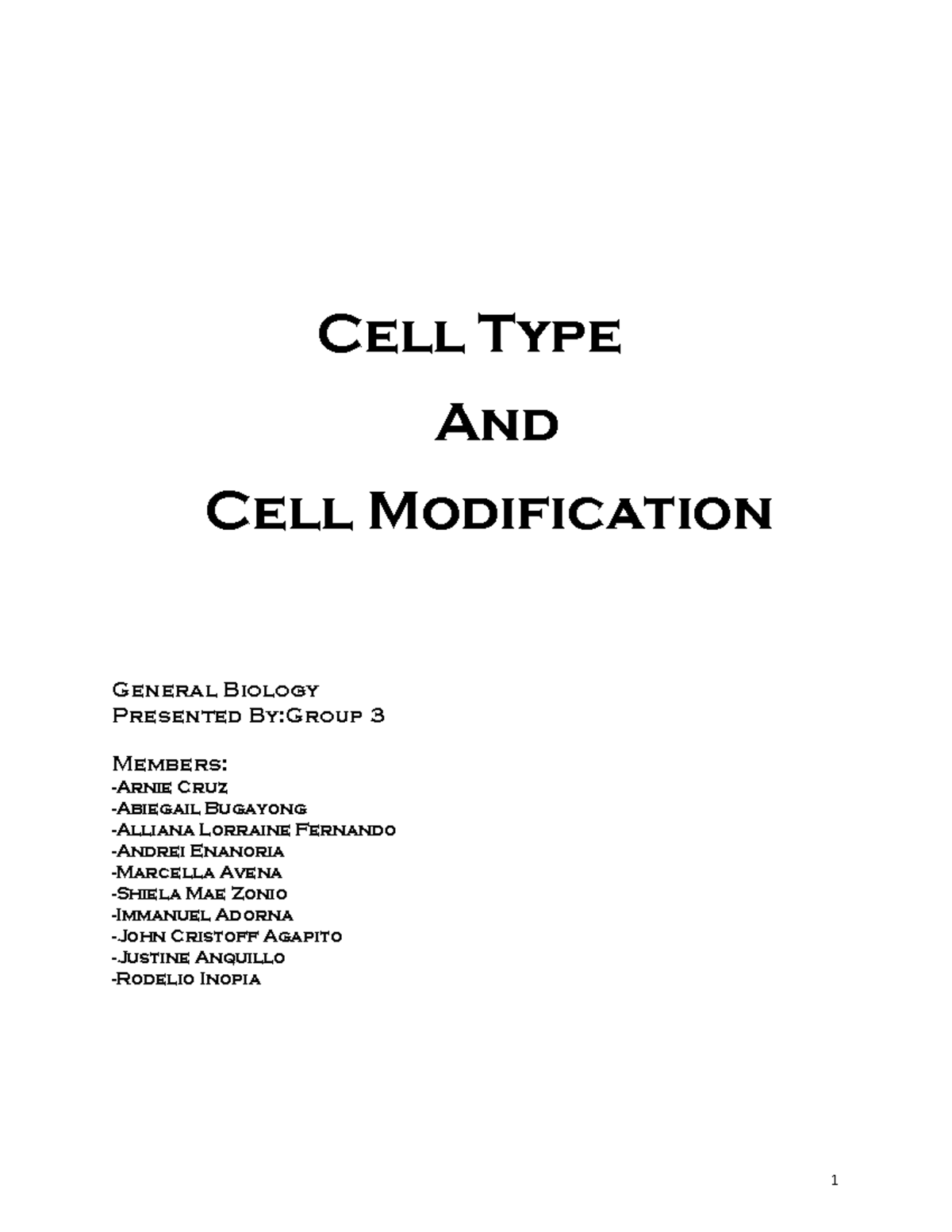 General Biology: Cell Types and Modifications Overview - Studocu