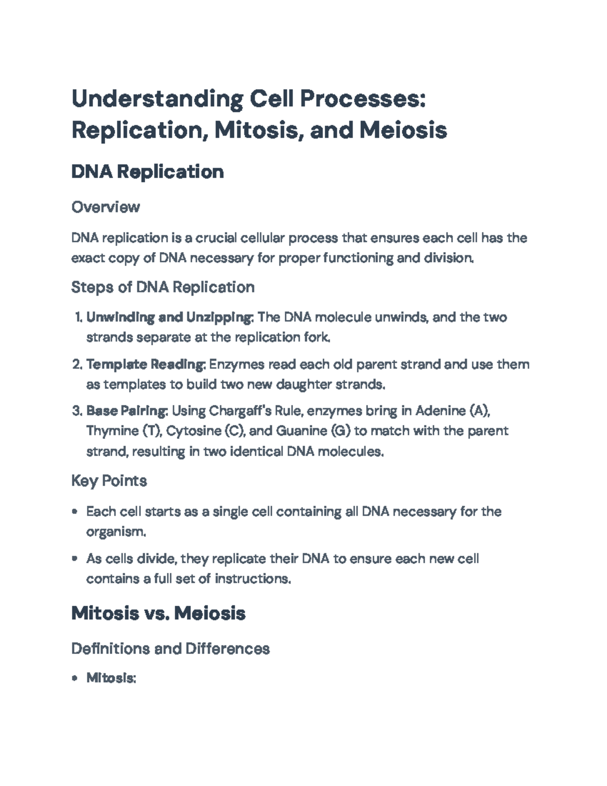 Cell Processes: DNA Replication, Mitosis & Meiosis Overview - Bio 101 ...