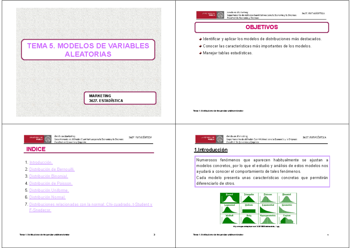 Modelos de Distribuciones en Estadística - MARKETING 3627 - Studocu