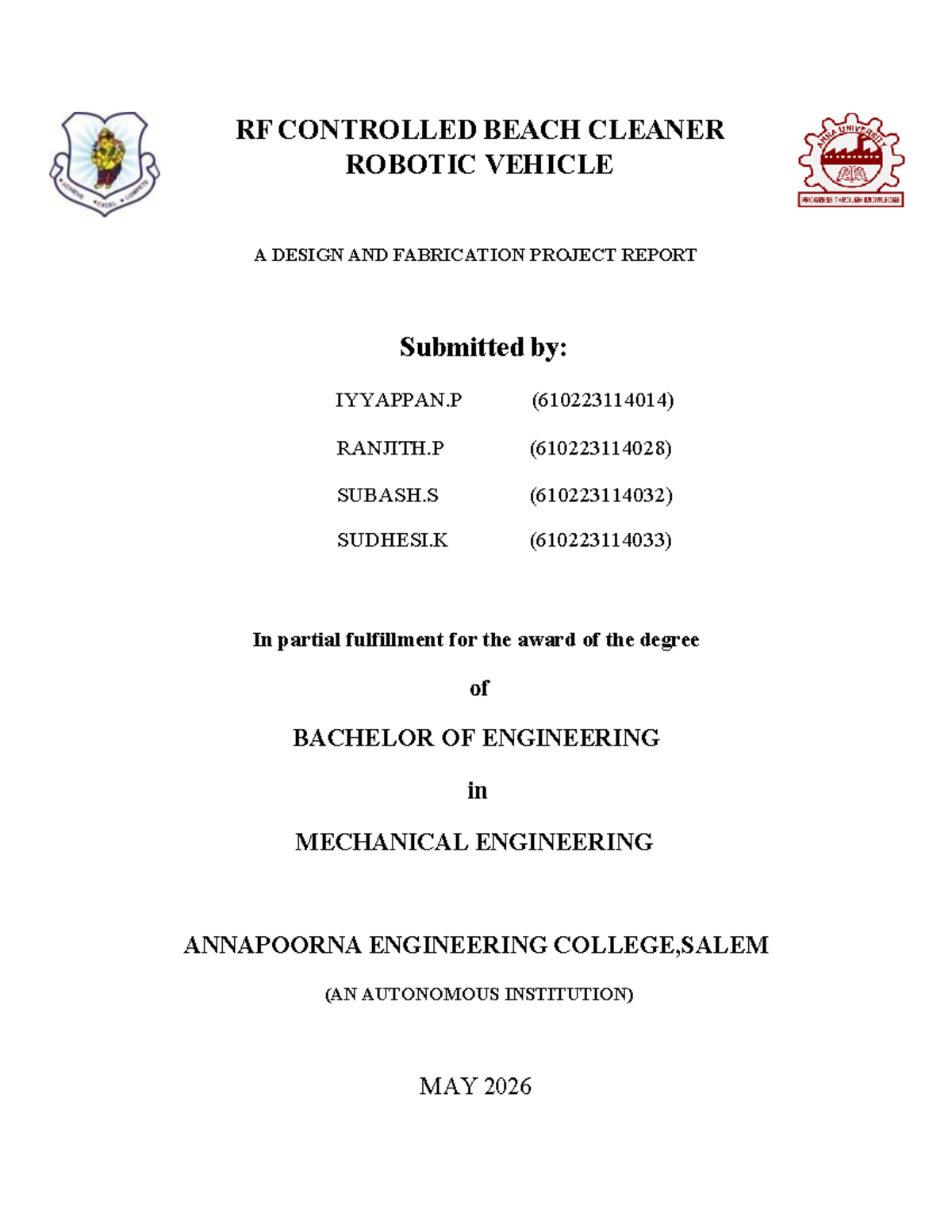 RF Controlled Beach Cleaner Robot: Design & Fabrication Project Report ...