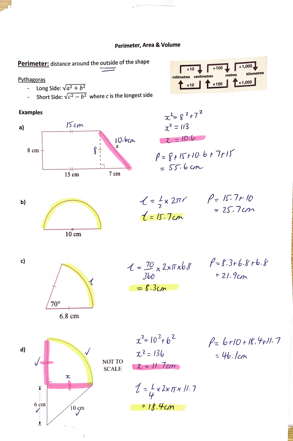 Worksheet Solutions: Perimeter, Area, and Volume Calculations - Studocu