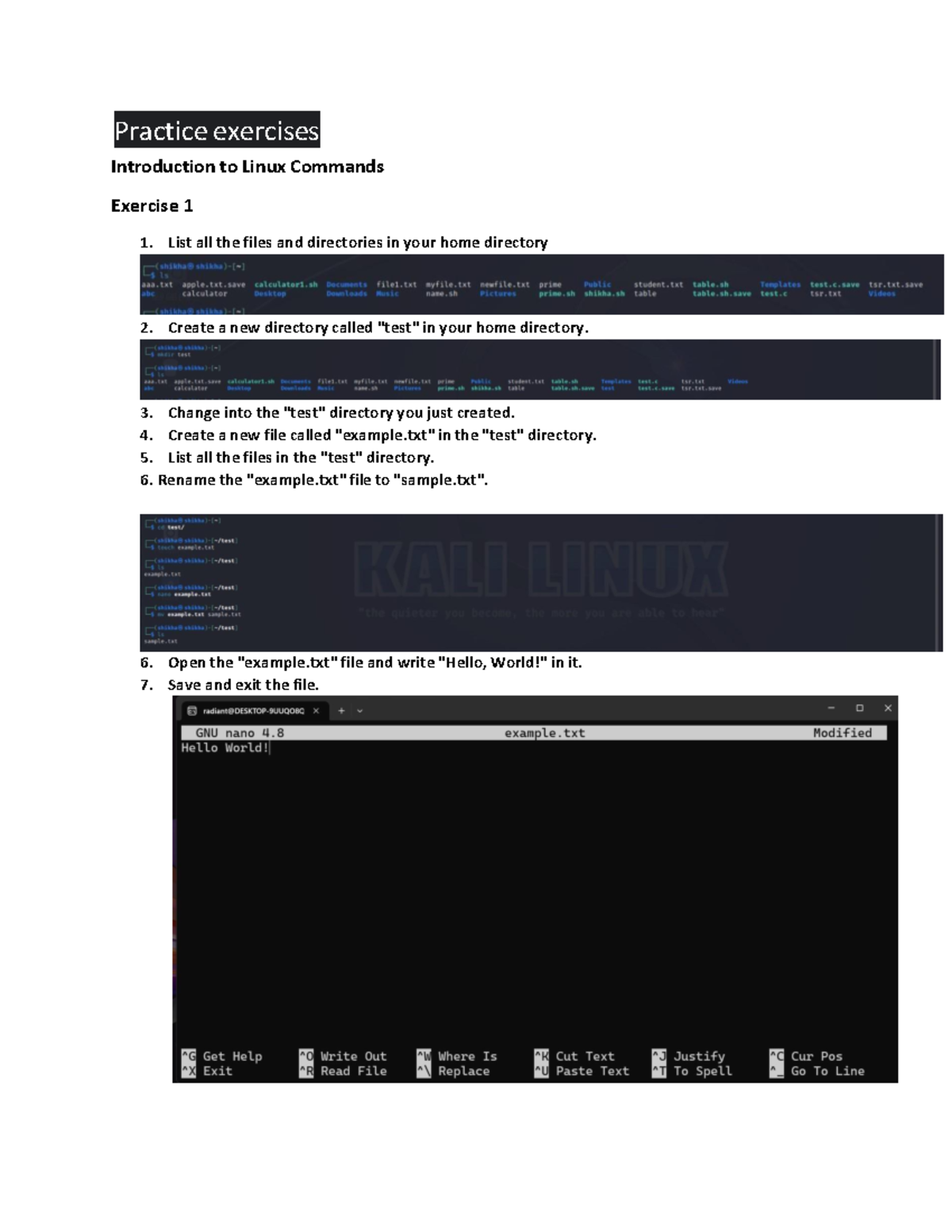 Lab Practicals OS - Introduction to Linux Commands and Exercises - Studocu
