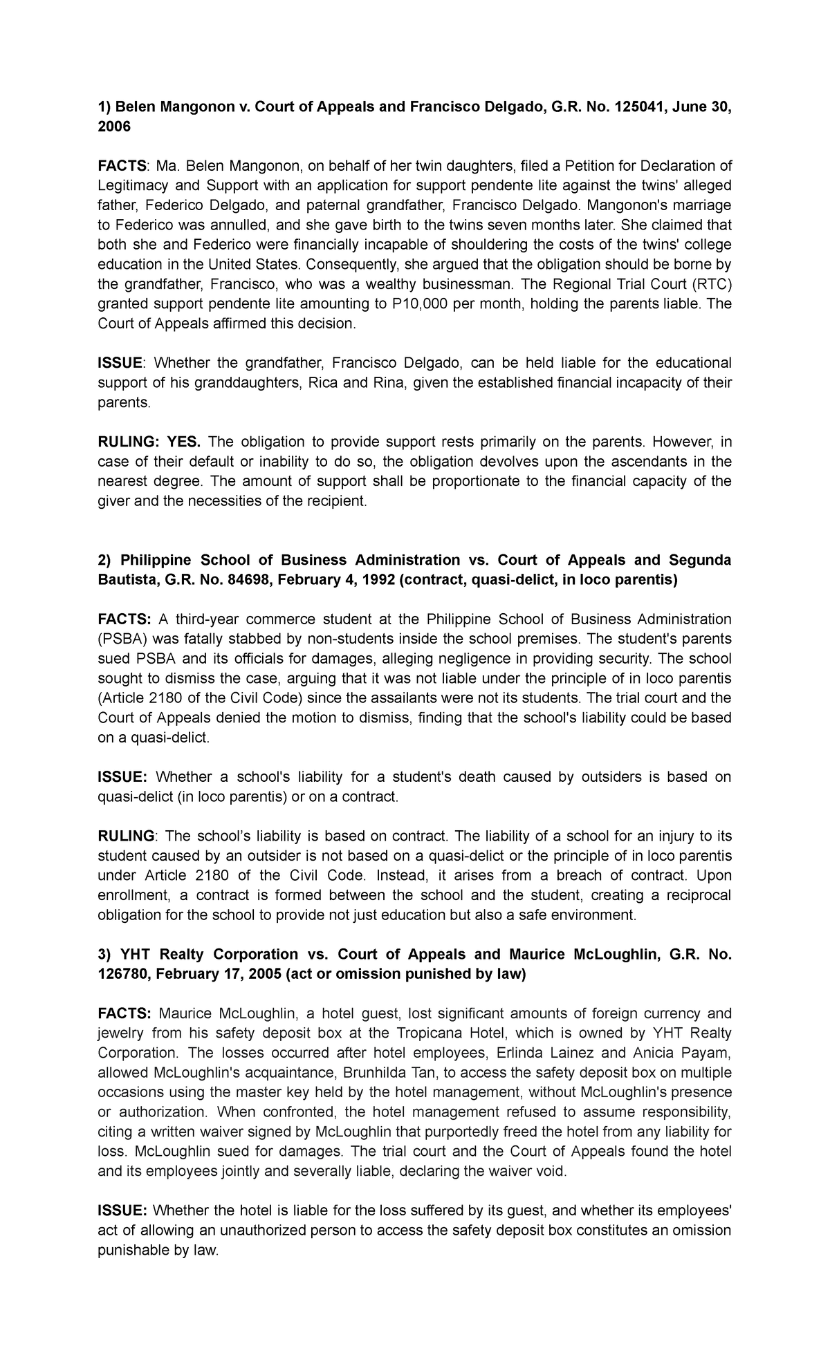 Oblicon Case Digest: Key Rulings and Legal Principles - Studocu