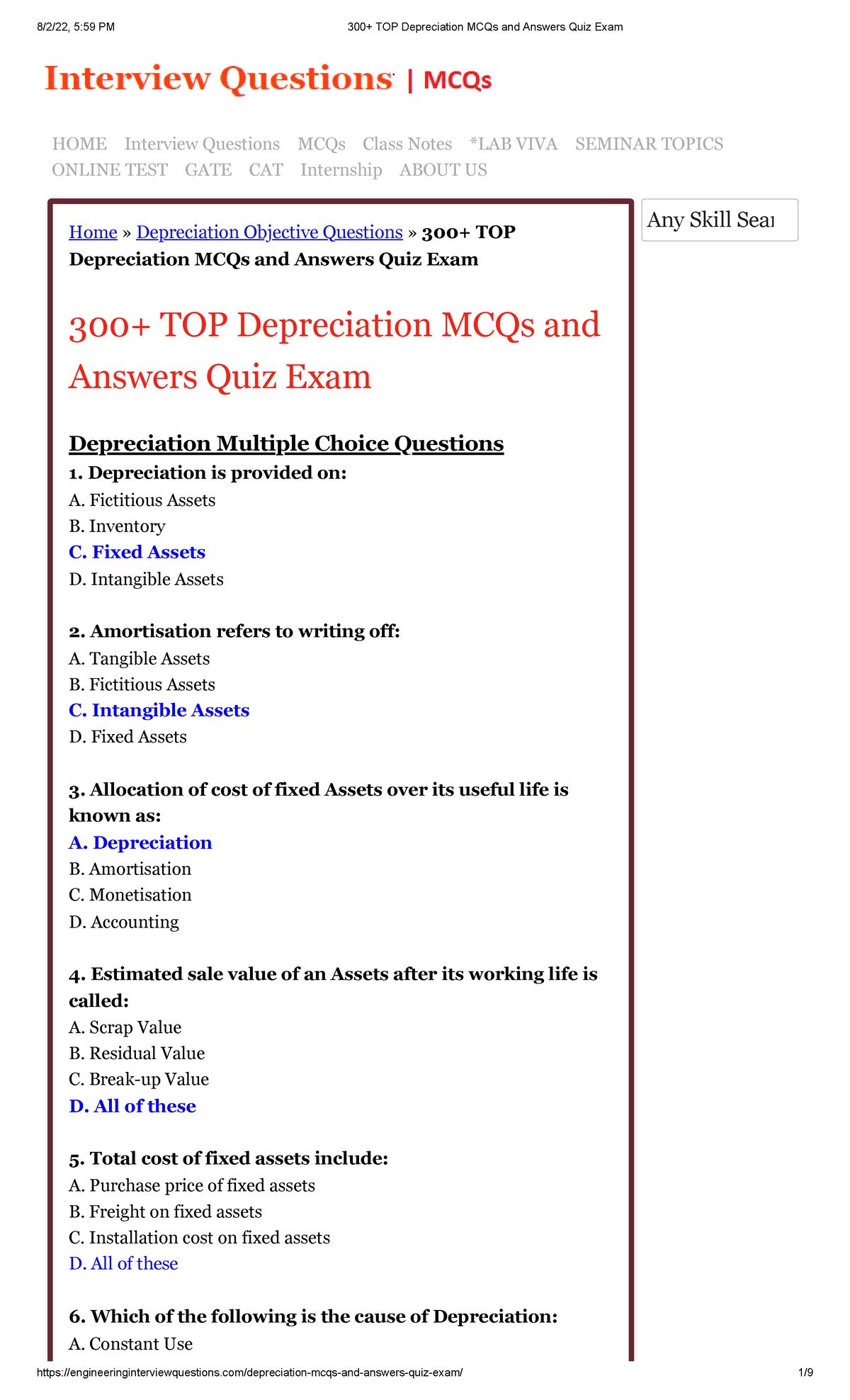 300+ TOP Depreciation MCQs Quiz Review for Exam Prep - Studocu