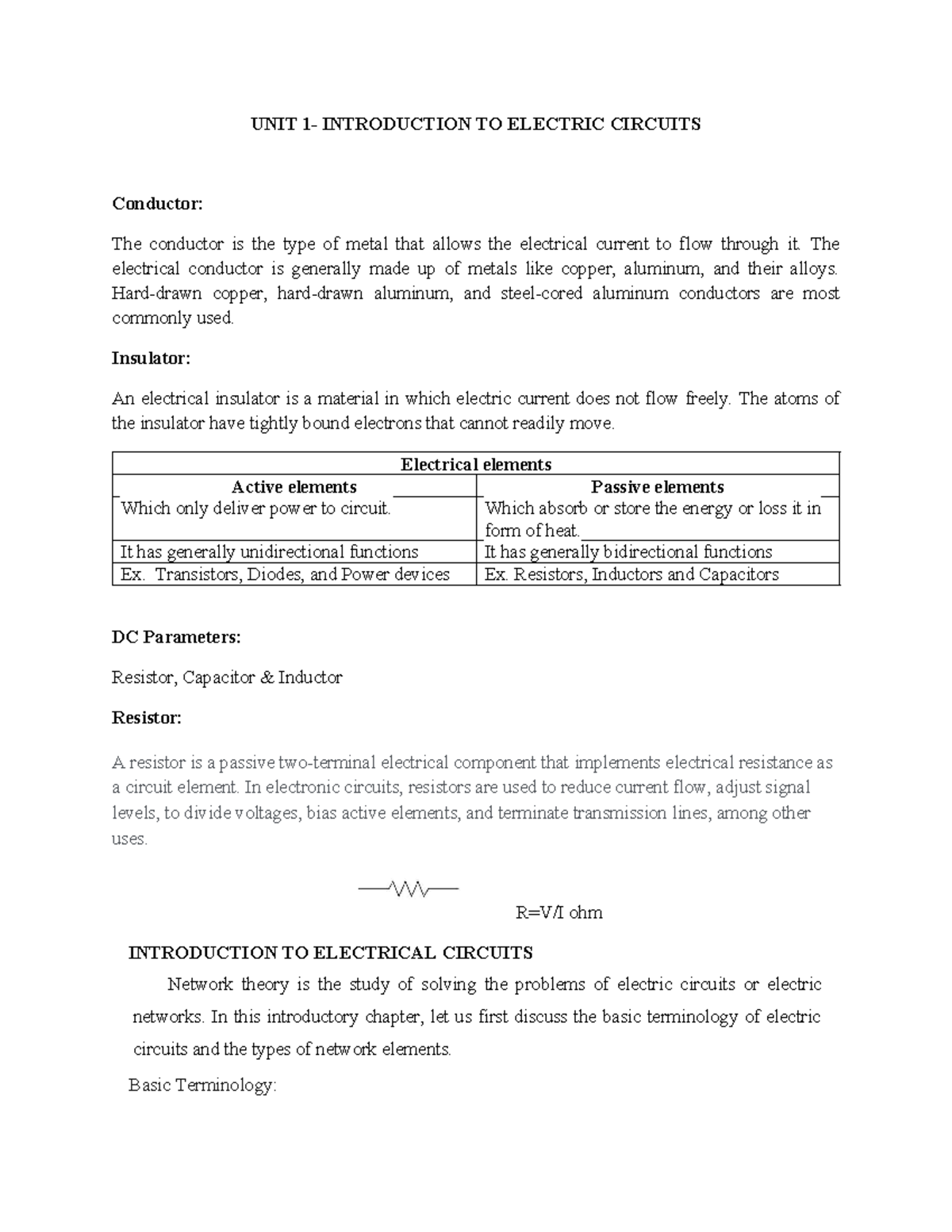 BEEE 101: Intro to Electric Circuits - Key Concepts & Terminology - Studocu