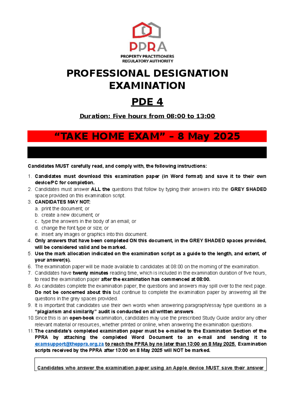 PDE 4 Exam Instructions and Guidelines - 8 May 2025 - Studocu