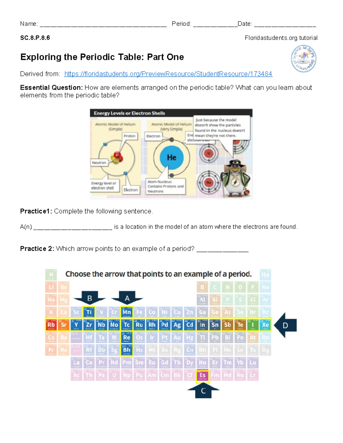 Exploring the SC.8.P Periodic Table: Student Tutorial & Practices - Studocu