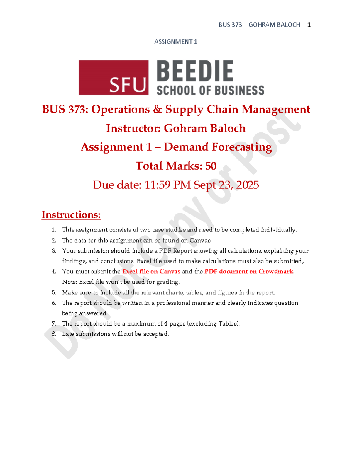 BUS 373: Assignment 1 - Demand Forecasting Case Study Analysis - Studocu