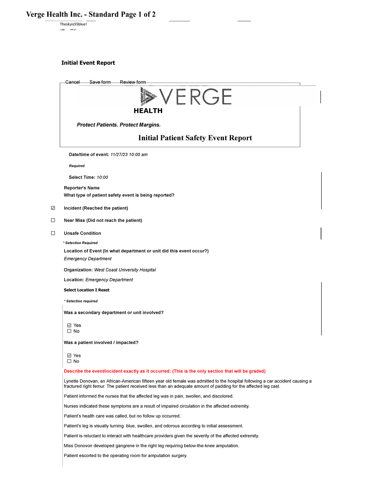 Patient Safety Incident Report Form - West Coast University Hospital ...