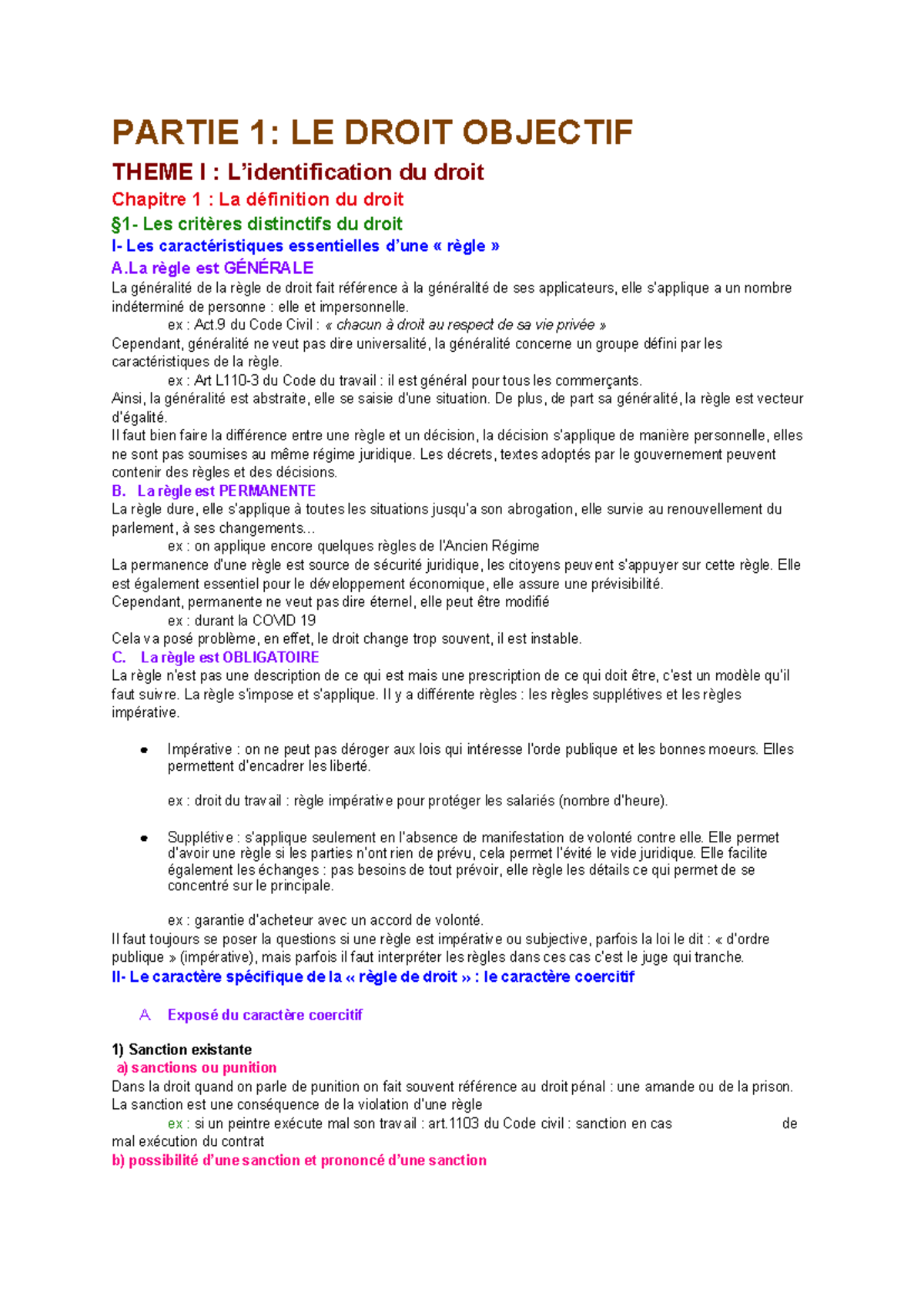 PARTIE 1: LE DROIT OBJECTIF - THÈME I : Définition et Caractéristiques ...