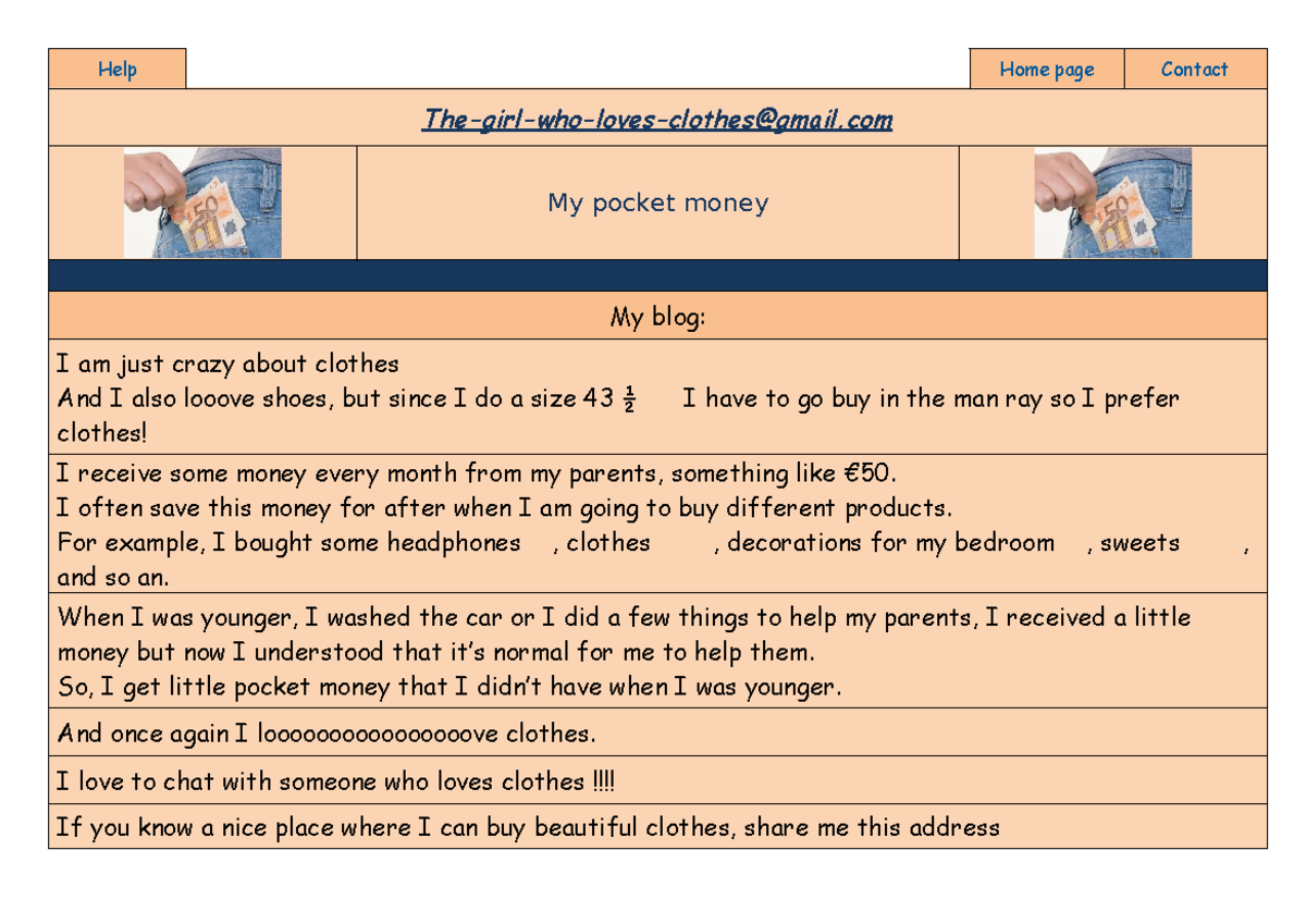 Exercice d'anglais (Pocket Money) - Blog sur l'argent de poche - Studocu