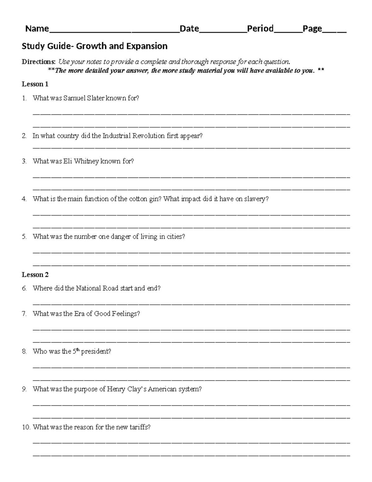 Study Guide: Growth and Expansion (US History) - - Studocu