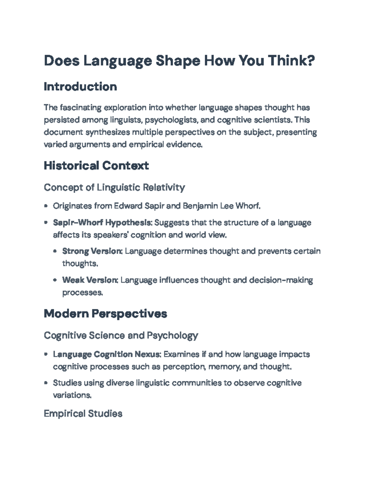 Linguistic Relativity in Cognition: Language's Impact on Thought - Studocu