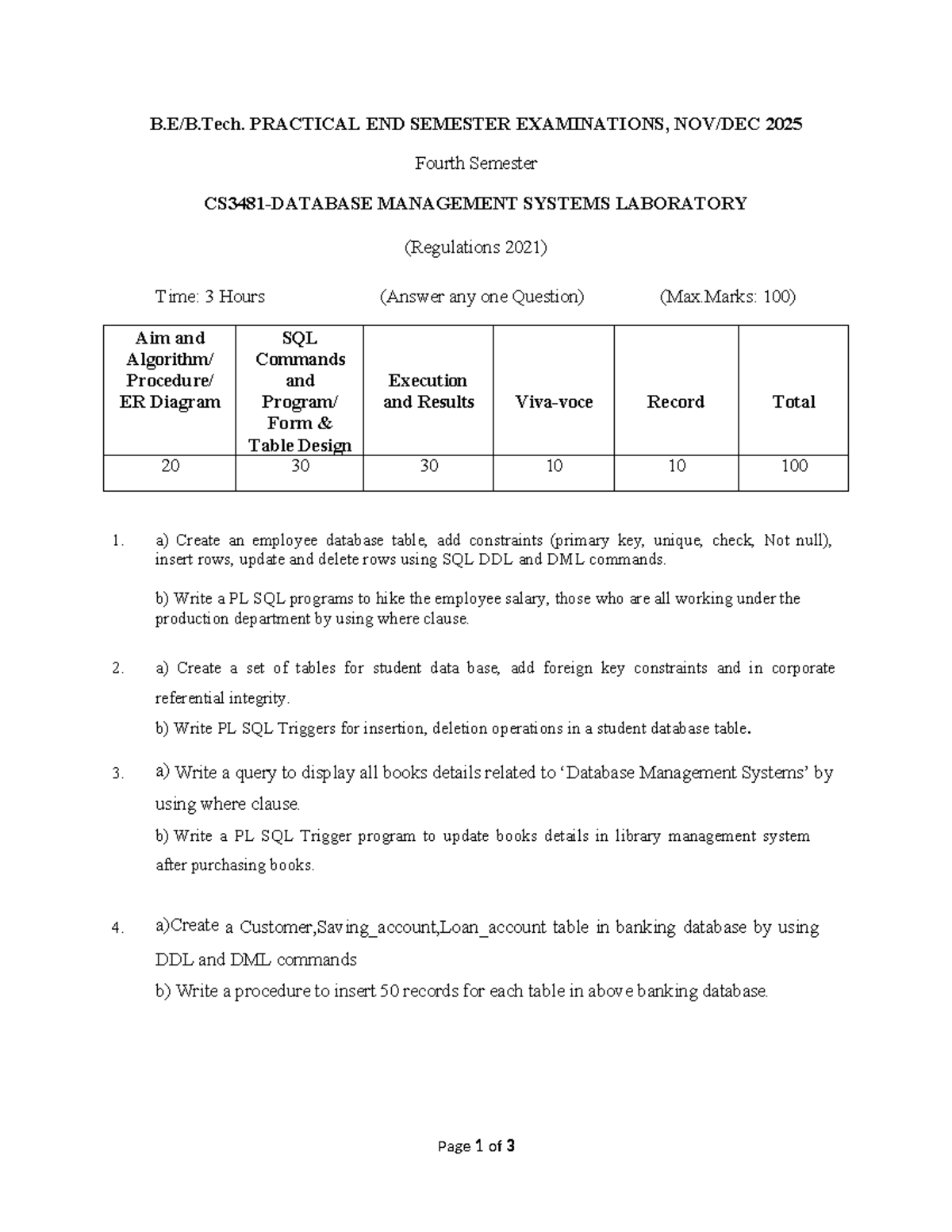 CS3481 Final Exam: Management Systems Laboratory Practical Guide - Studocu