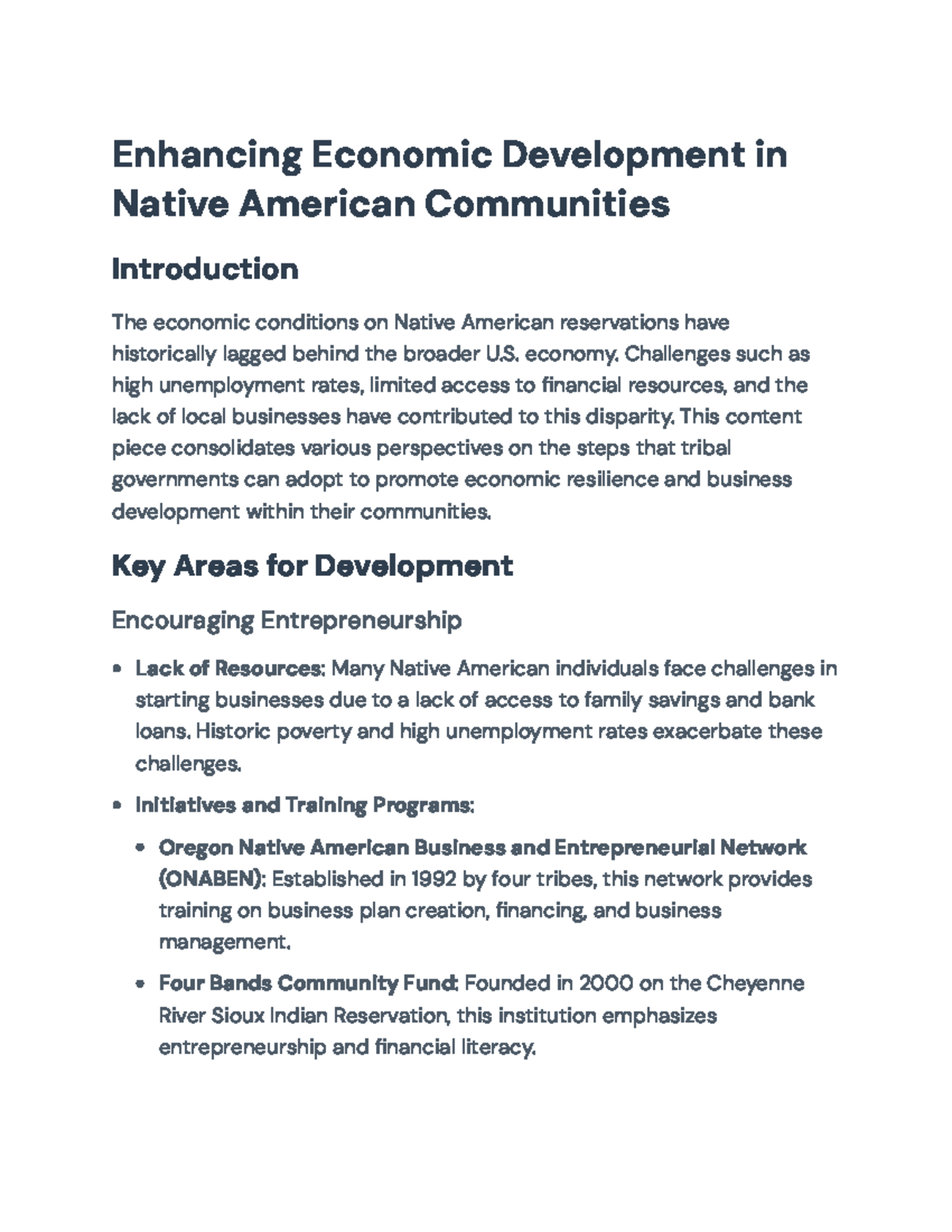 Economic Development Strategies for Native American Communities ...
