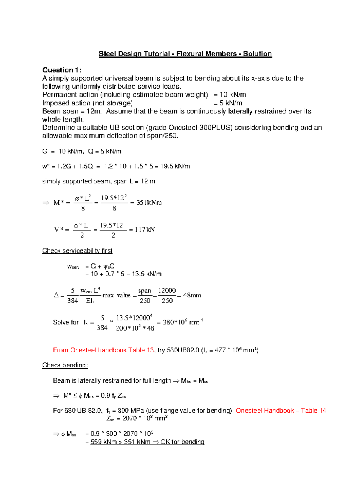 3. Steel Design Tutorial Solutions for Flexural Members (ENG 302) - Studocu