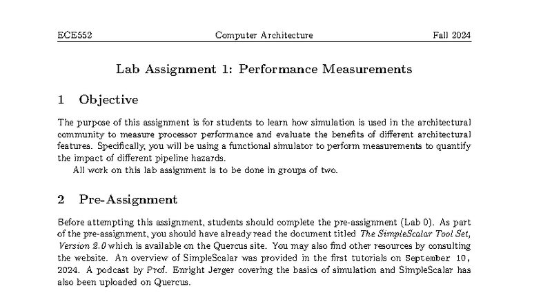 ECE552 Computer Architecture Fall 2024 Lab 1: Performance Measurement Insights - Studocu
