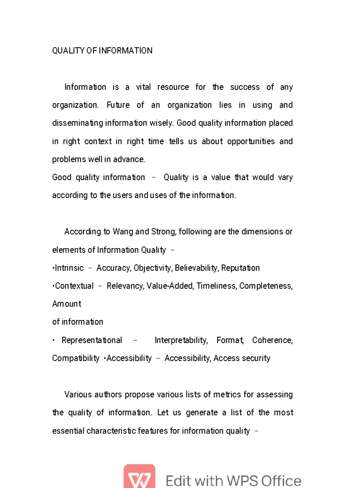 Quality OF INFO - QUALITY OF INFORMATION Information is a vital ...