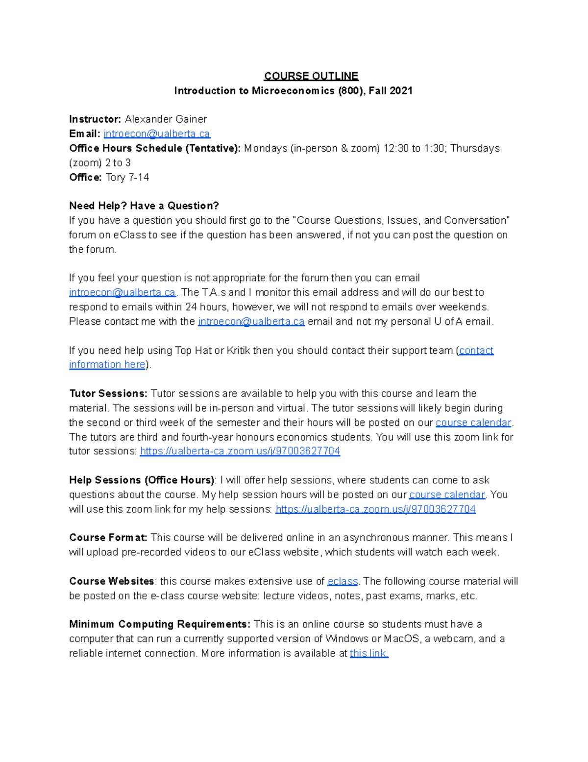 ECON 101 Course Outline & Syllabus - Fall 2021 - Studocu