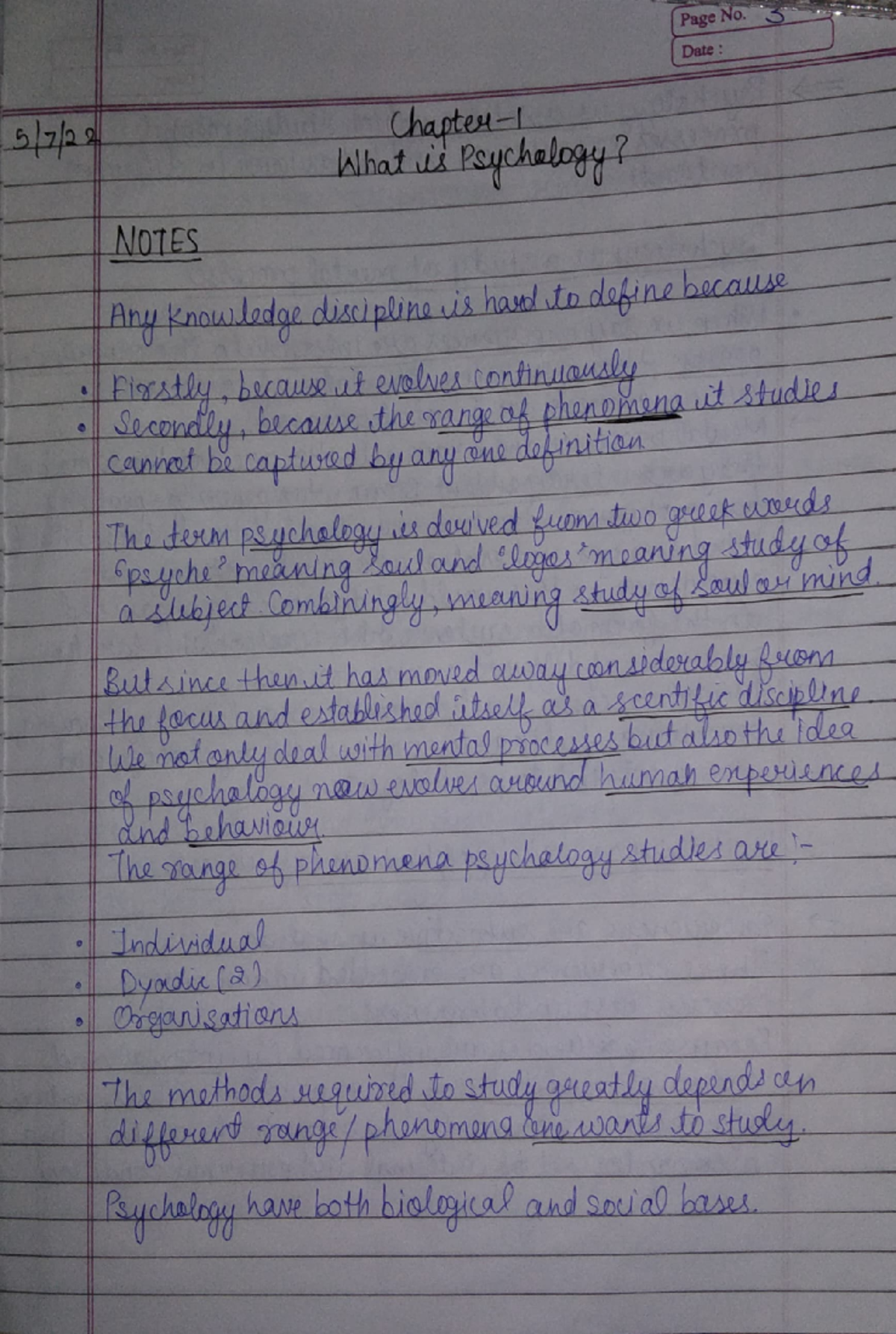 Class 11 psychology notes - Page No. Date Chapteu ####### lhat ui ...
