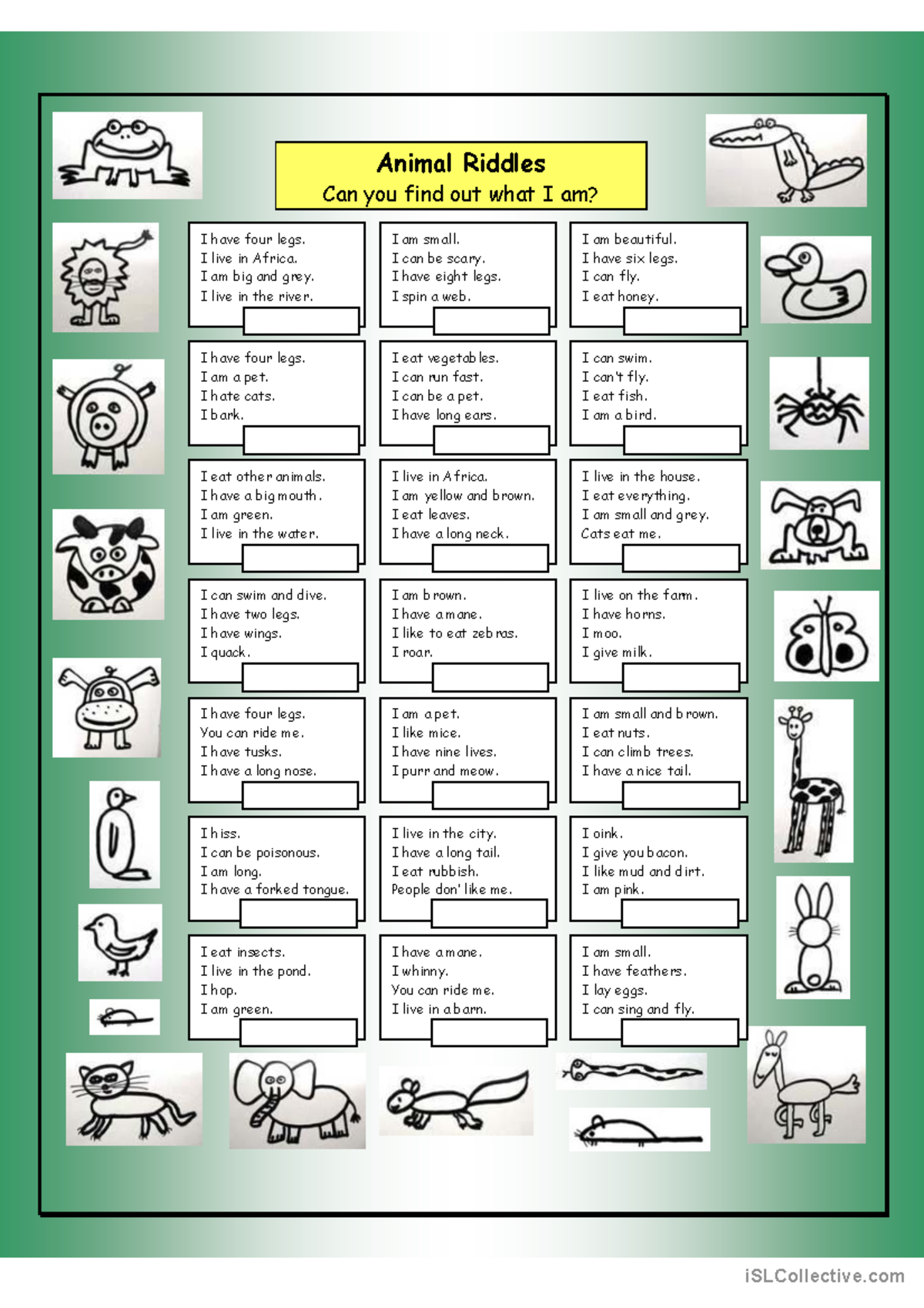 Animal Riddles Worksheet 1 (Easy) - Can You Guess Who I Am? - Studocu