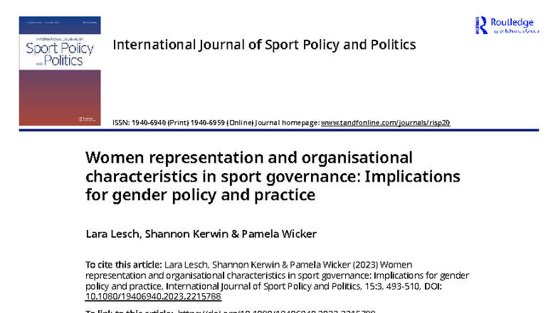 Women Representation in Sport Governance: Implications for Gender ...
