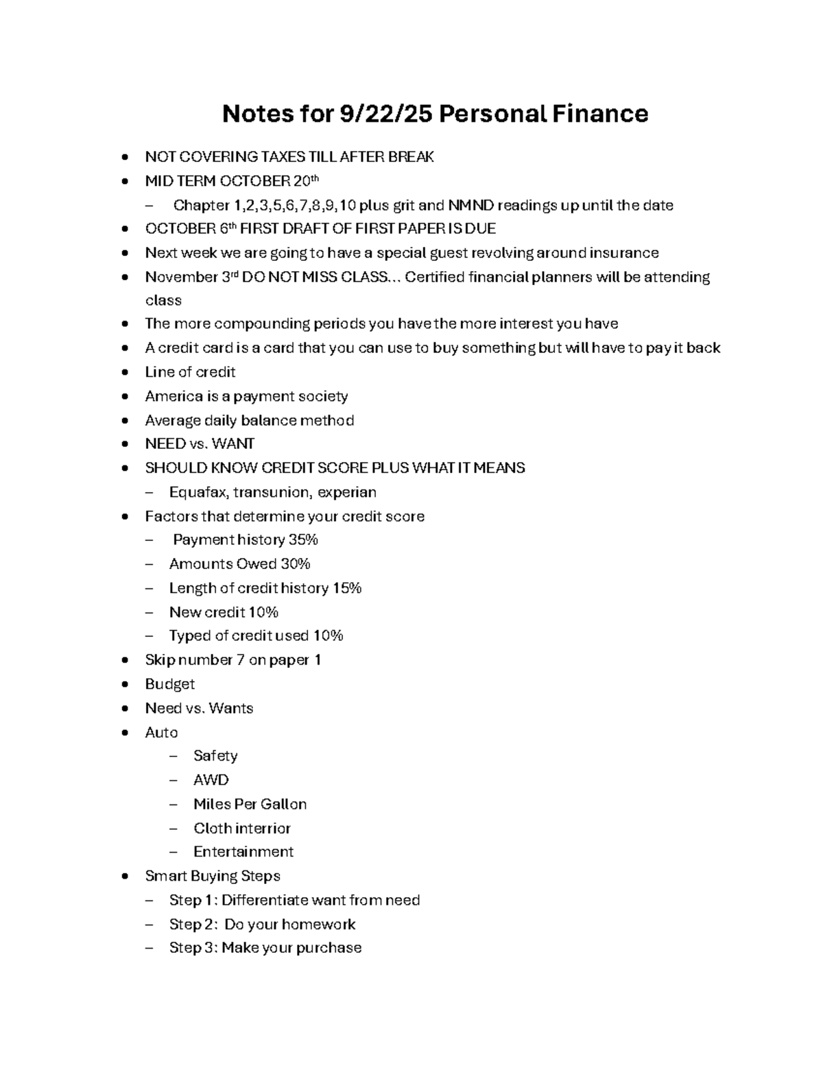 Personal Finance Notes & Midterm Prep - FINA 101 - Studocu