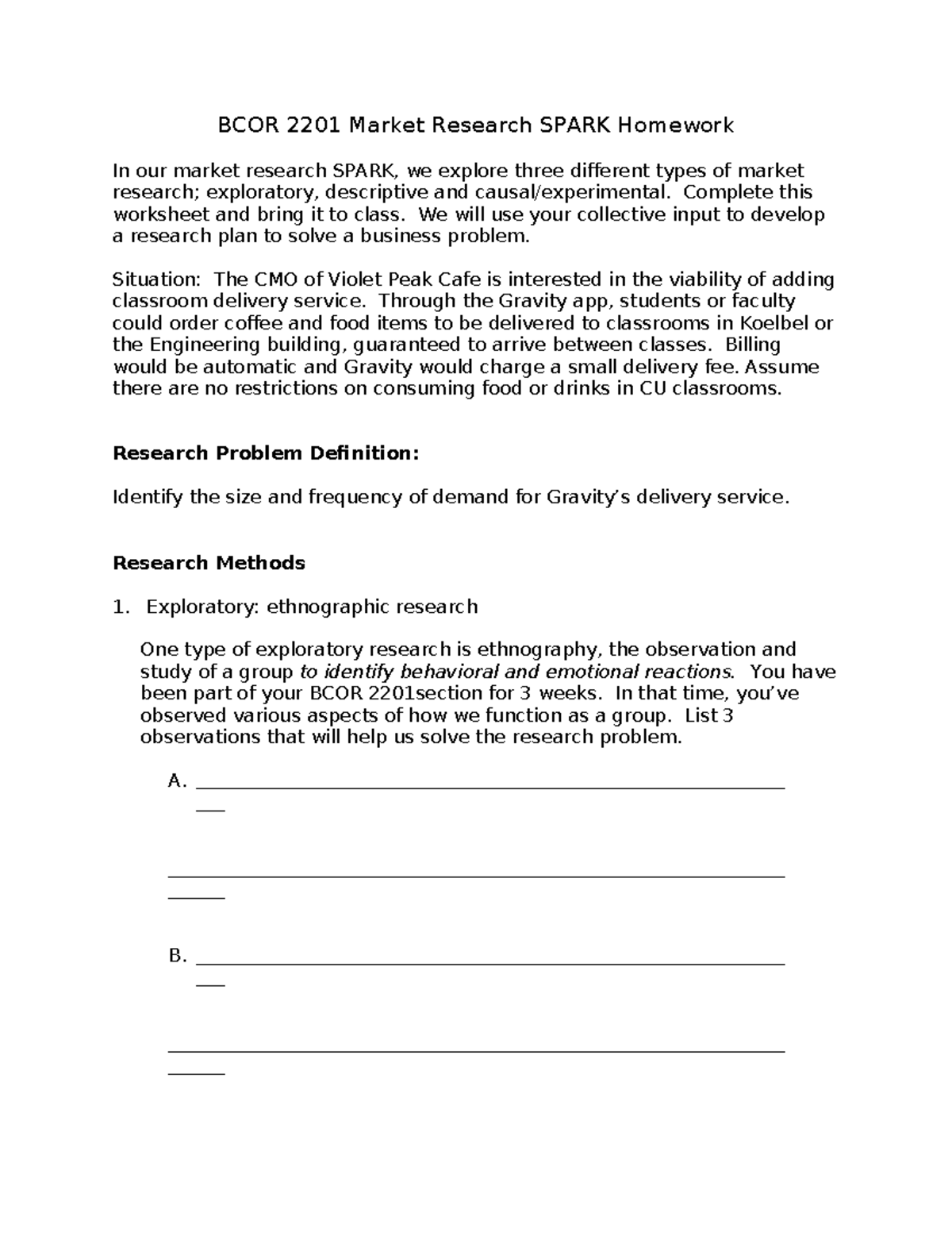 BCOR 2201 Market Research SPARK Homework: Delivery Service Analysis ...