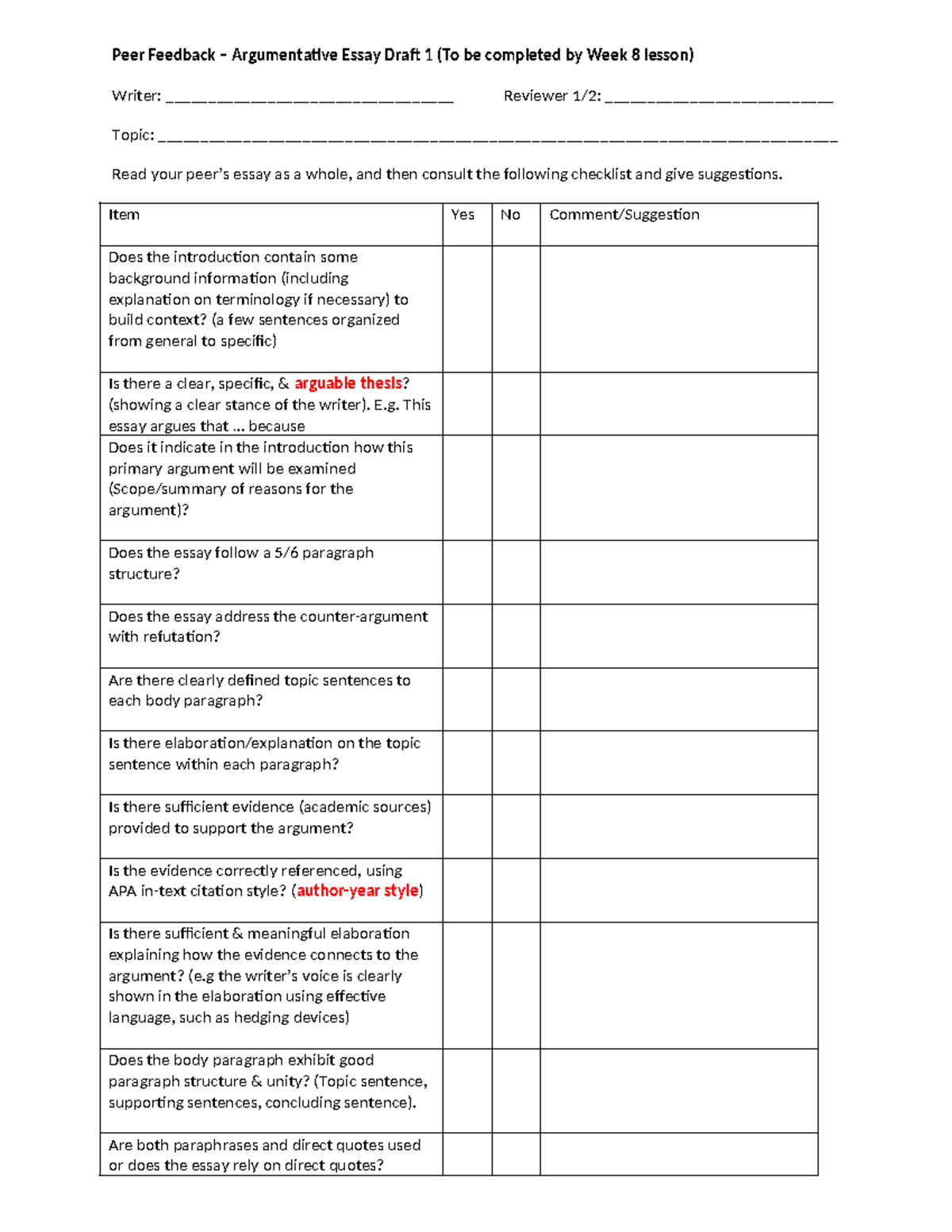 Peer Feedback on Argumentative Essay Draft 1 (Sem A 2025-26) - Studocu