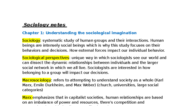 Sociology Notes: Chapter 1 - Understanding the Sociological Imagination ...