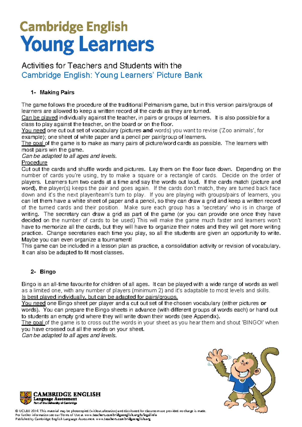 Cambridge English Young Learners' Picture Bank Activities for Teachers ...