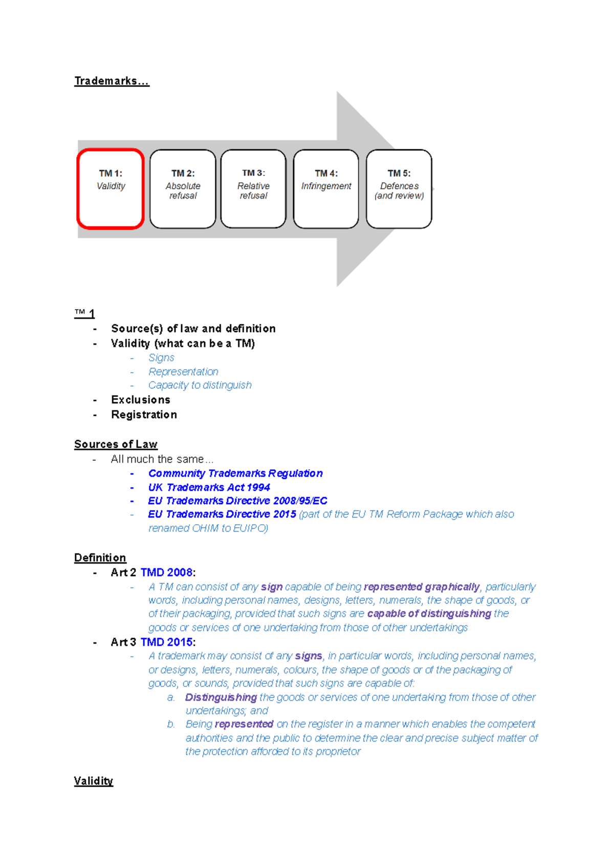 Trade Marks - TM Notes: Sources, Validity, and Registration (Law 101 ...