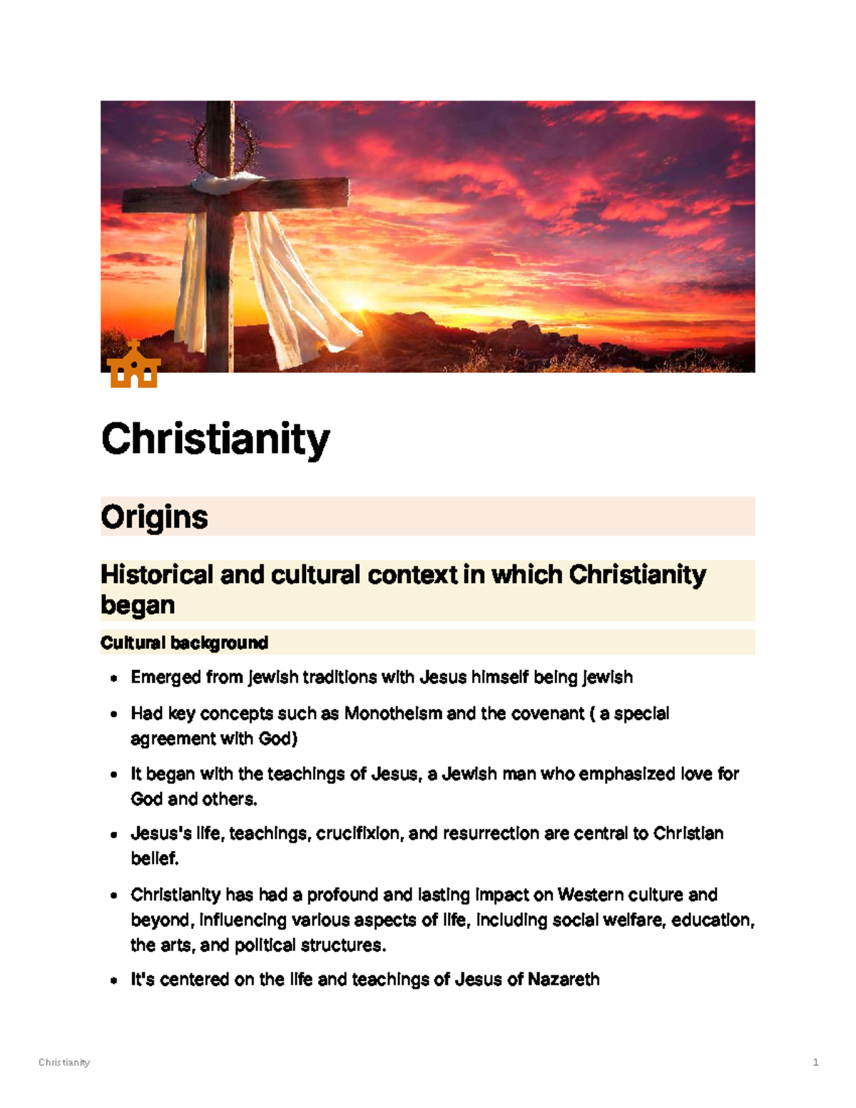 Christianity Study Notes: Origins, Beliefs, and Cultural Impact - Studocu
