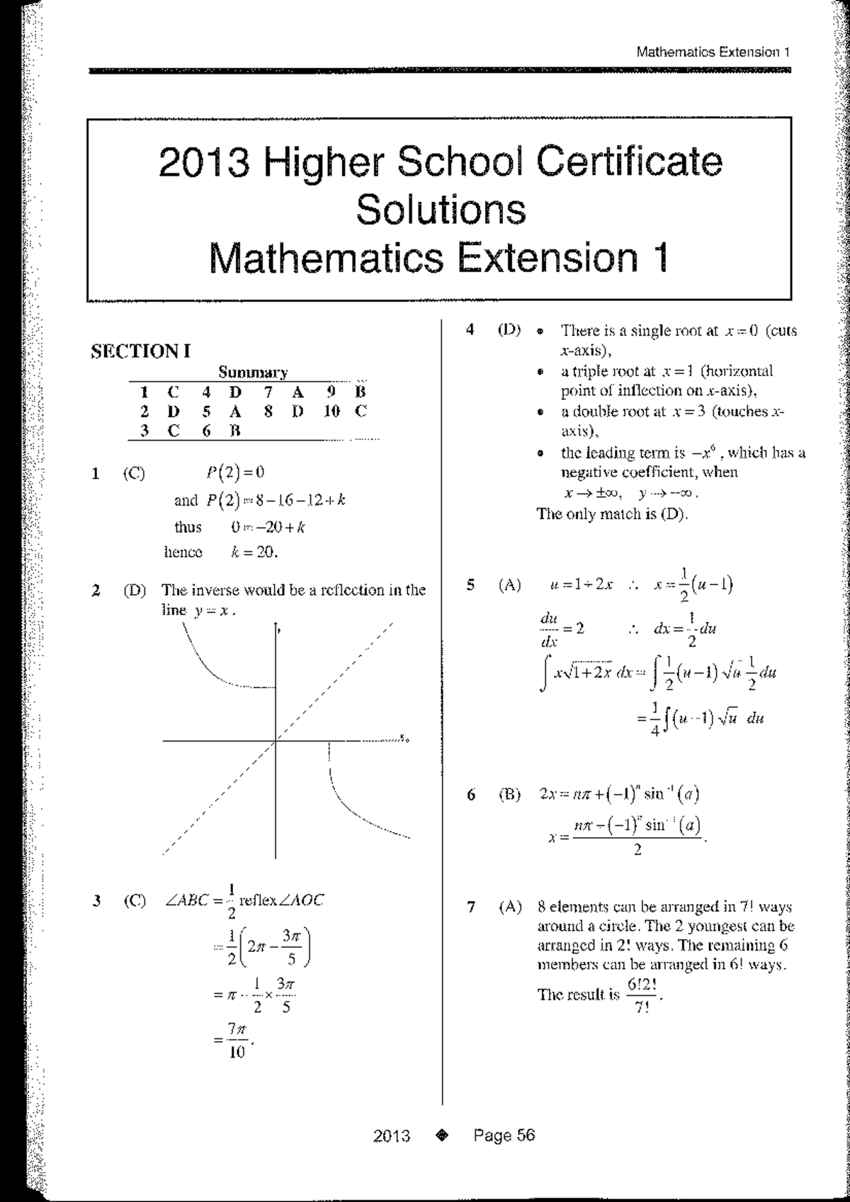 Mathematics Extension 1 2013 HSC Solutions and Explanations - Studocu