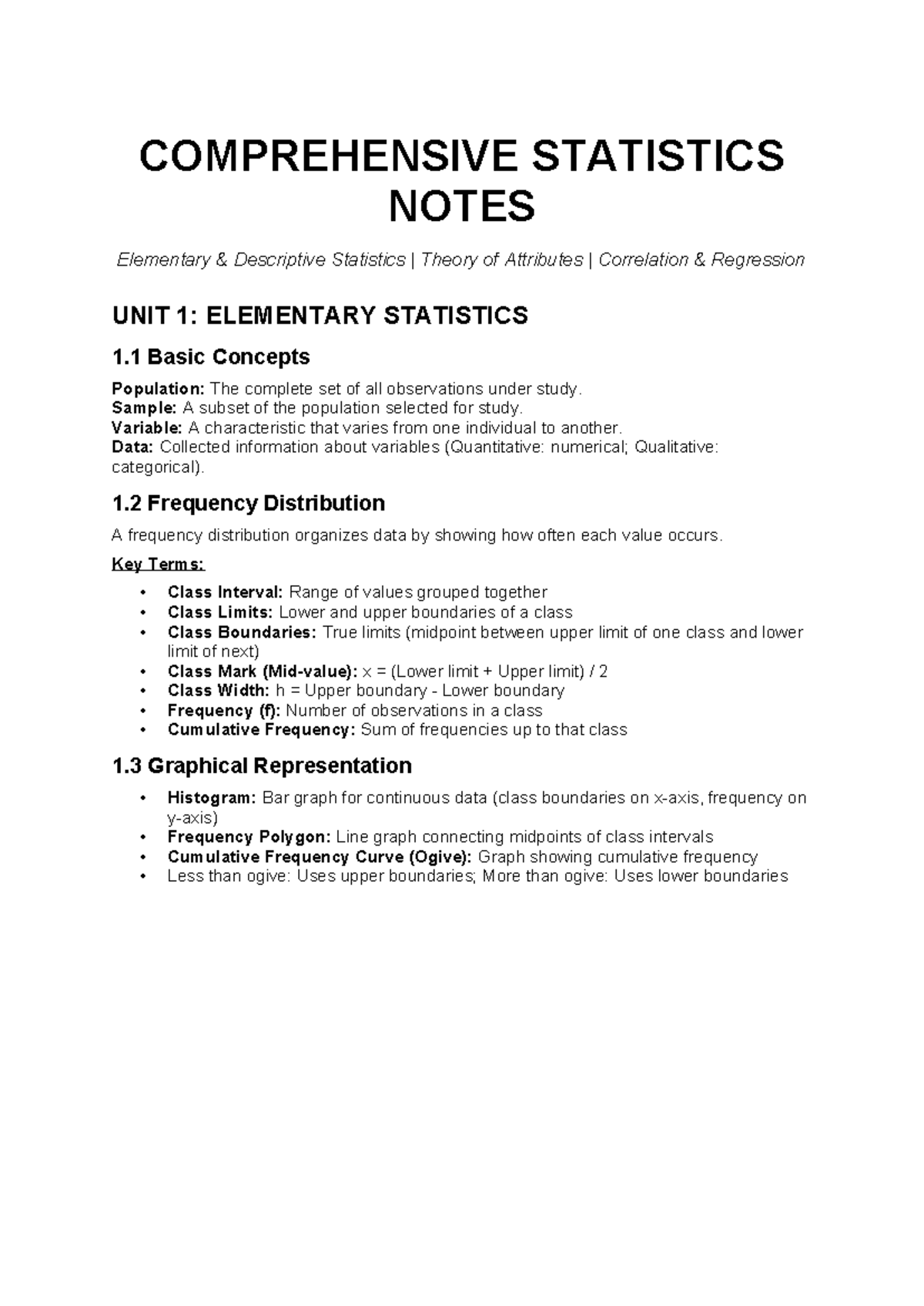 STATISTICS 101: COMPREHENSIVE NOTES ON DESCRIPTIVE STATISTICS - Studocu