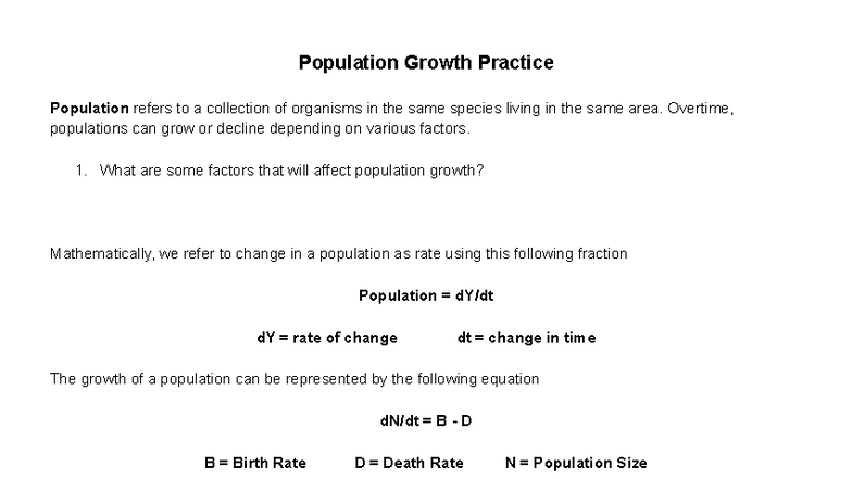 Population Growth Analysis: Factors, Models, and Calculations - Studocu