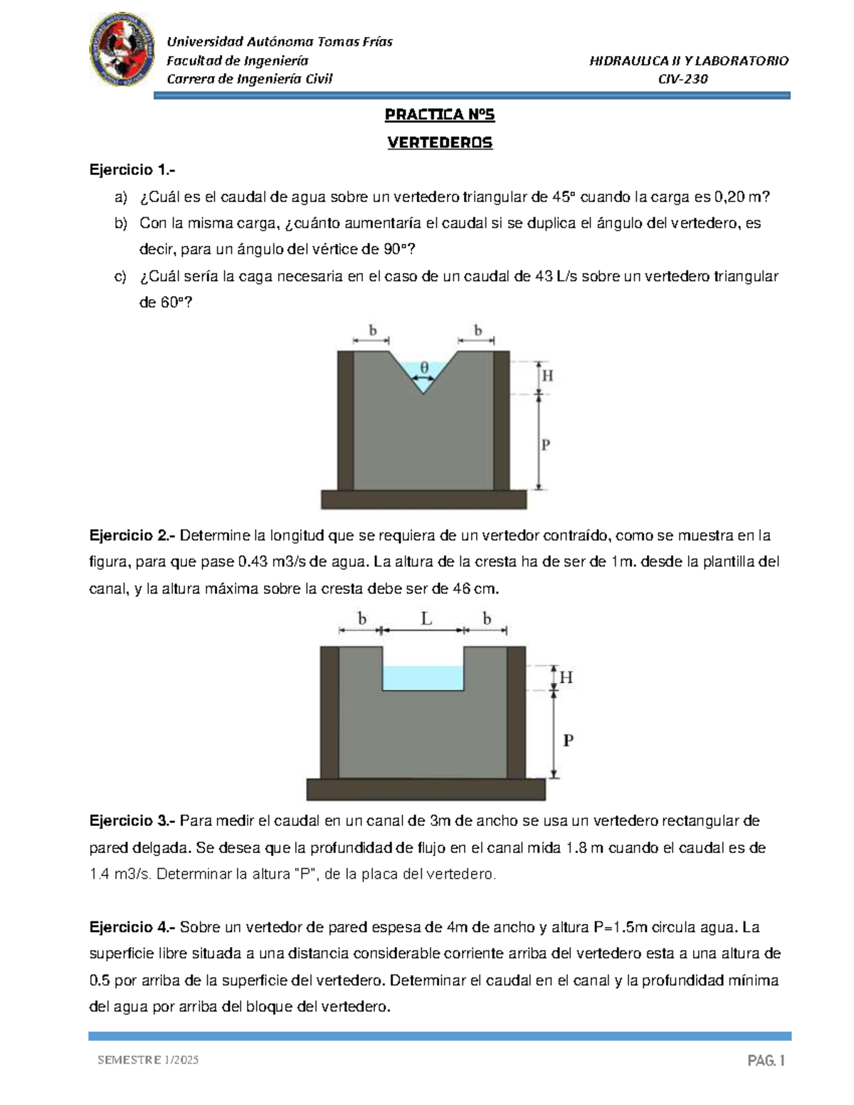 Práctica 5: Cálculo de Caudales en Vertederos Triangulares e ...