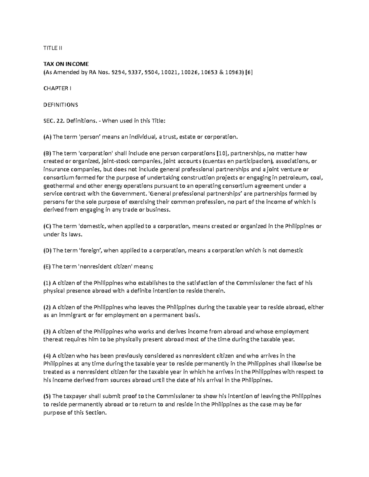 General Principles of Income Taxation (Tax Code, RA 9294-10963) - Studocu