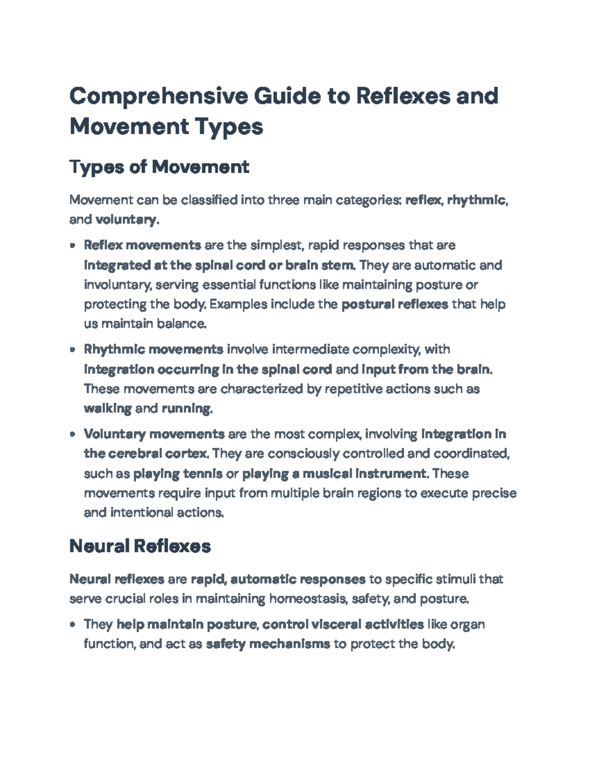 Comprehensive Overview of Reflexes & Movement Types for Advanced Study ...