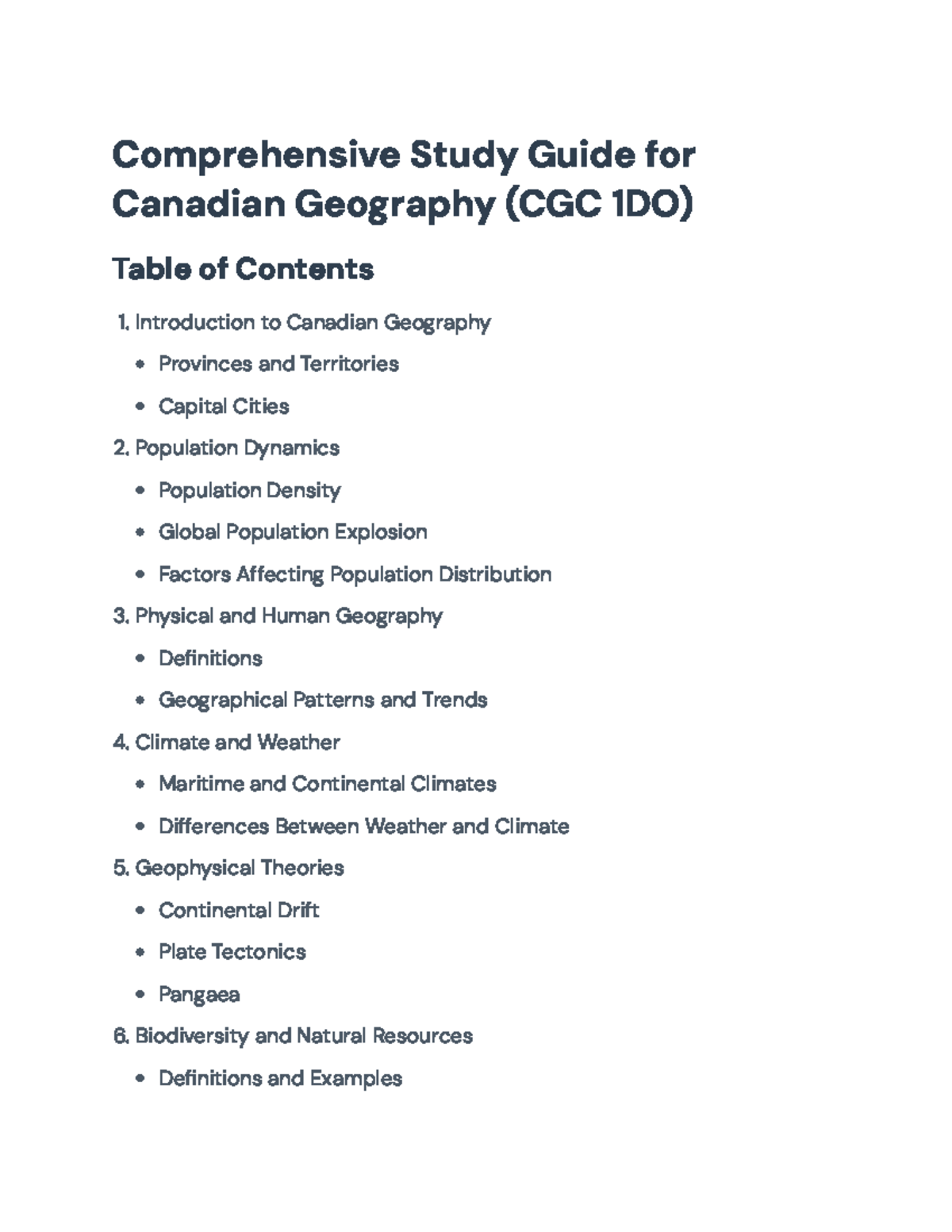 Comprehensive Study Guide for Canadian Geography (CGC 1DO ...