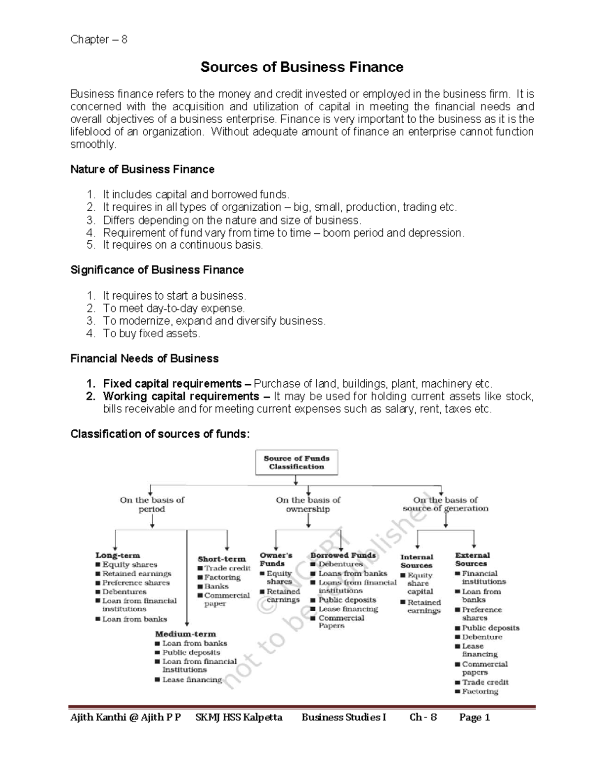 Ch 8: Sources of Business Finance - Key Concepts and Class Notes - Studocu