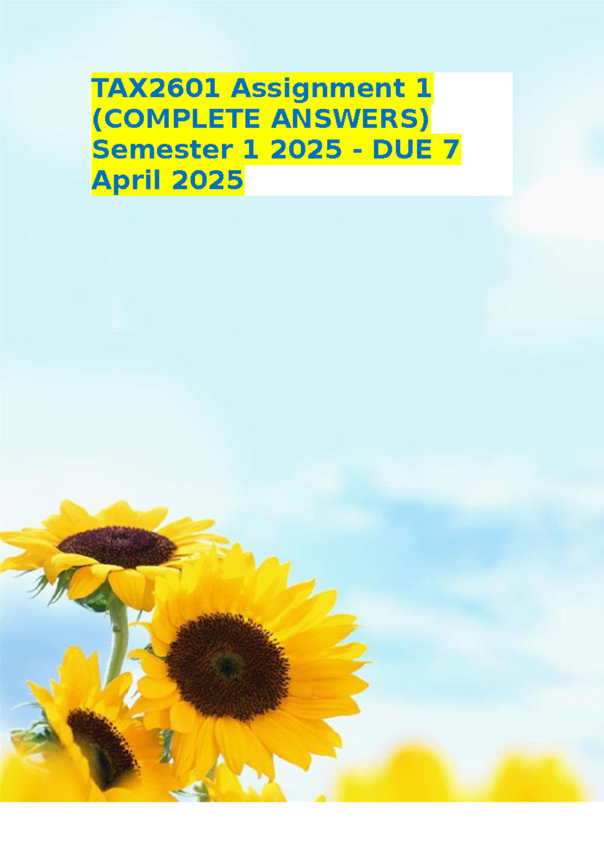TAX2601 Assignment 1 - Complete Solutions for Semester 1 2025 - Studocu