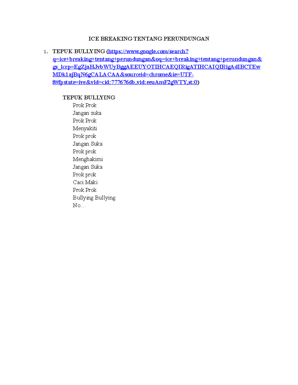 ICE Breaking Activities on Anti Bullying Awareness - Studocu